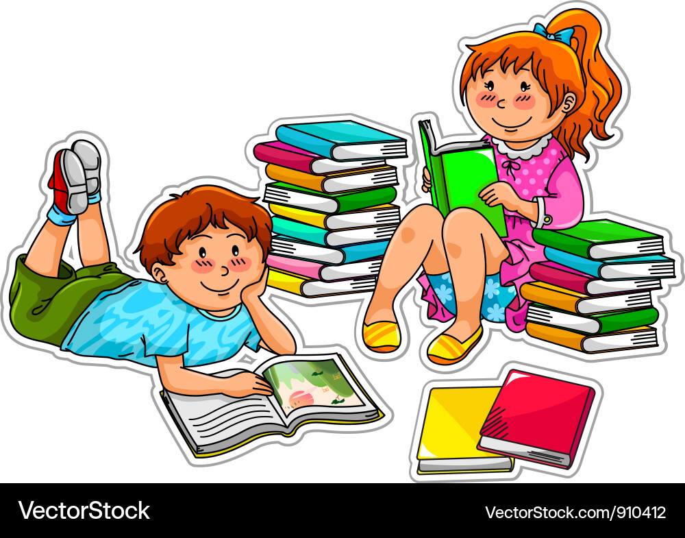 Reading kids Royalty Free Vector Image - VectorStock