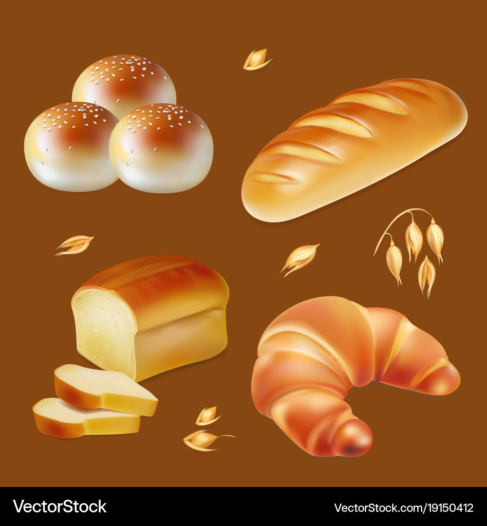 Realistic Bread Icons Set Royalty Free Vector Image