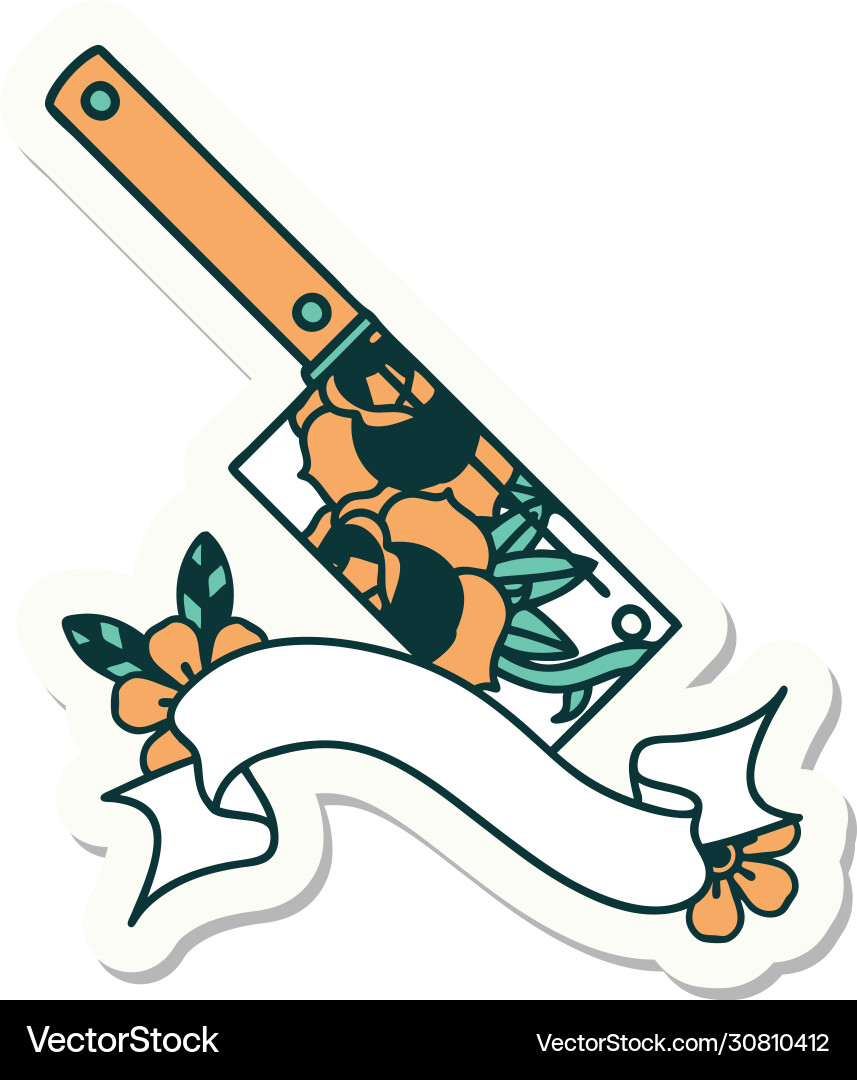 Tattoo sticker with banner a cleaver Royalty Free Vector