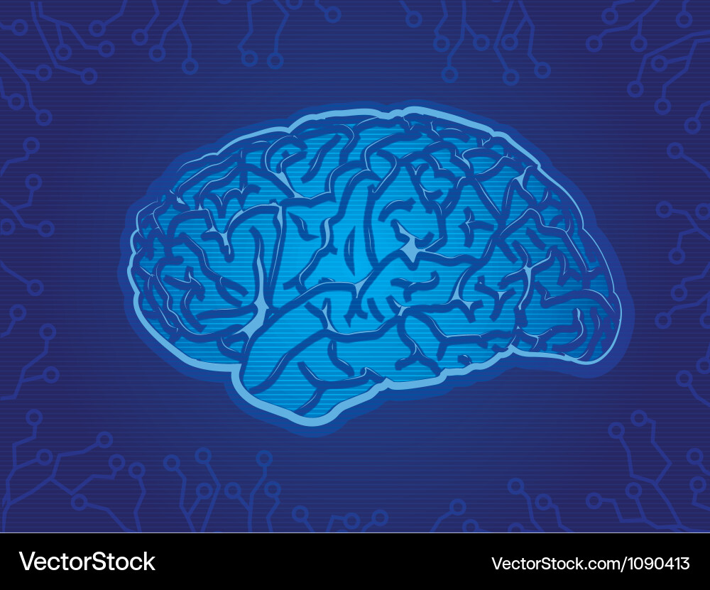 Blue technology brain Royalty Free Vector Image