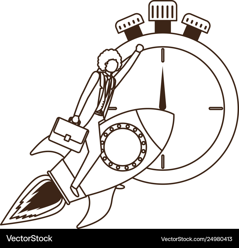 Businessman on rocket and clock avatar character Vector Image