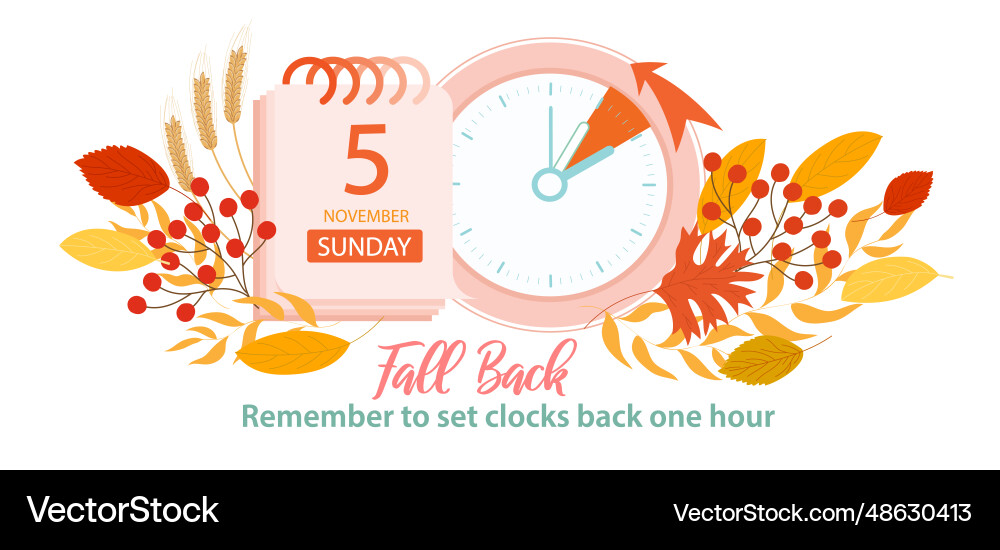 Change clock back one hour fall concept Royalty Free Vector