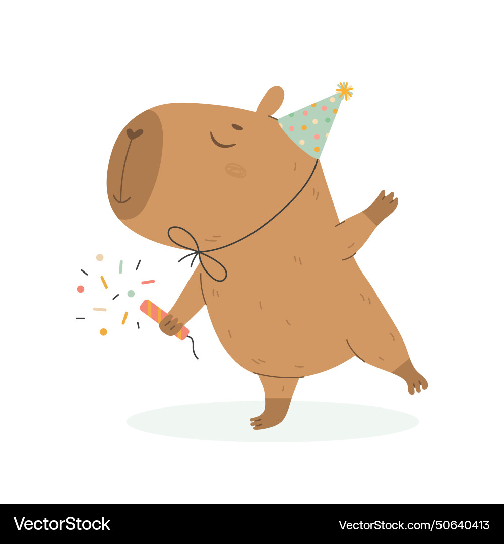 Funny capybara happy birthday greetings Royalty Free Vector