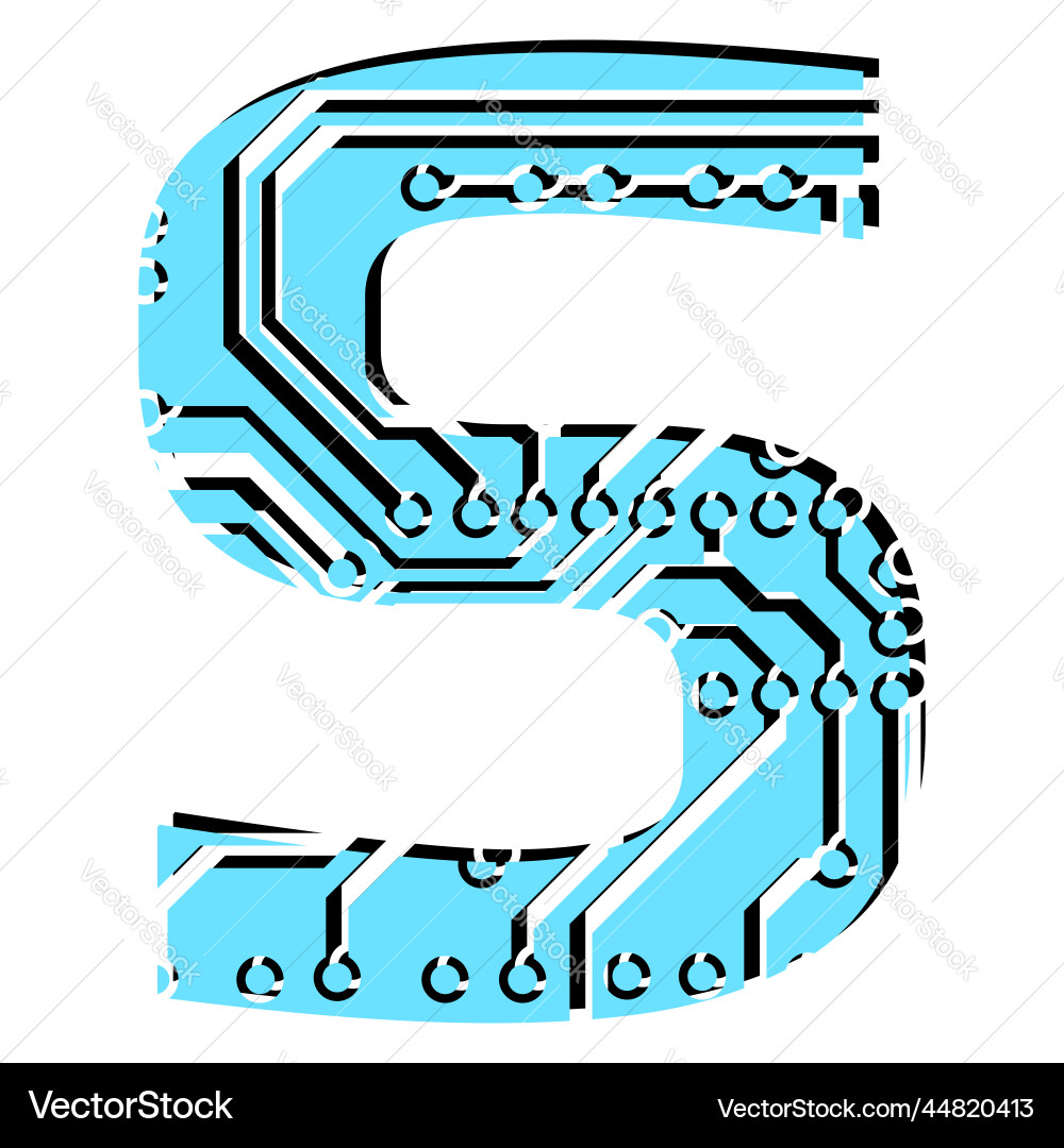 Latin digital letter s perforated with pcb Vector Image