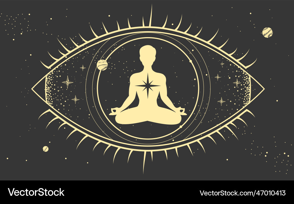 Meditating man silhouette inside the third eye Vector Image