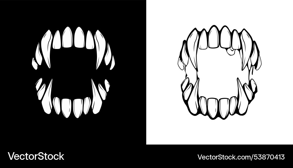 Monster jaw with sharp fangs open mouth Royalty Free Vector