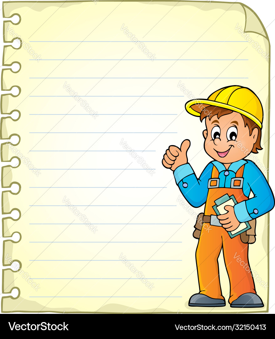 Notepad page with construction worker Royalty Free Vector