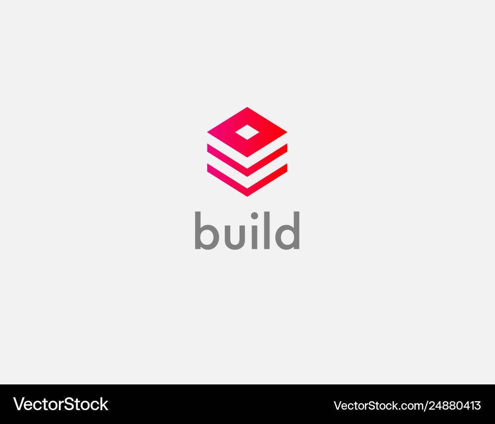 Red 3d cube logo for construction company Vector Image