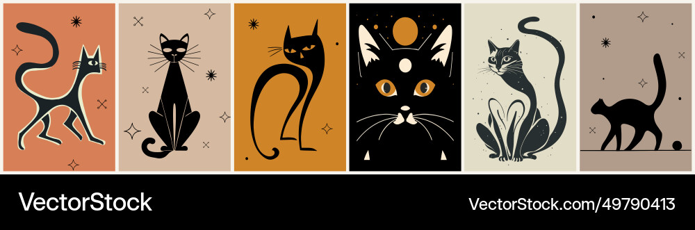 Retro Atomic Cats Poster Set Royalty Free Vector Image