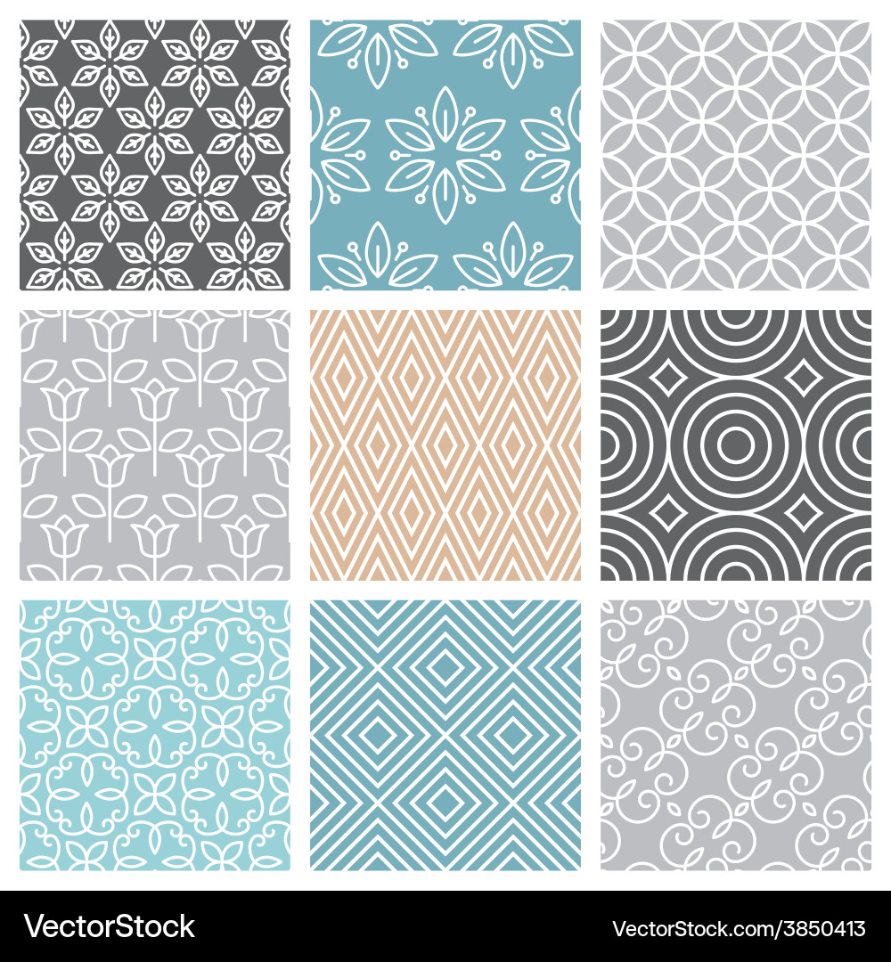 Seamless patterns set in trendy mono line style Vector Image