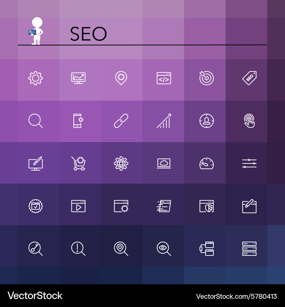 SEO Line Icons - Web Development Royalty Free Vector Image