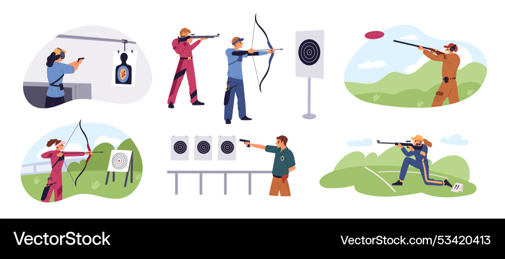 Sport Shooter Characters - Aiming & Training Vector Image
