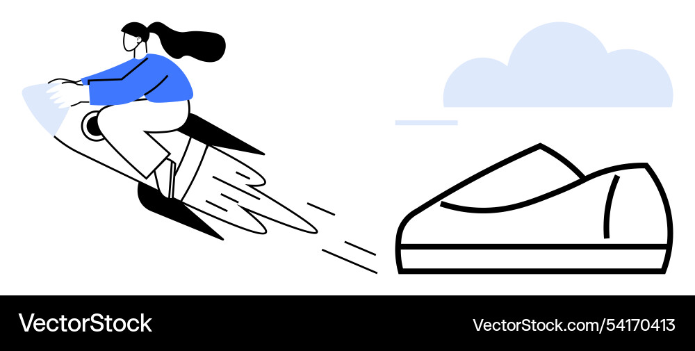 Woman riding rocket-powered scooter towards Vector Image