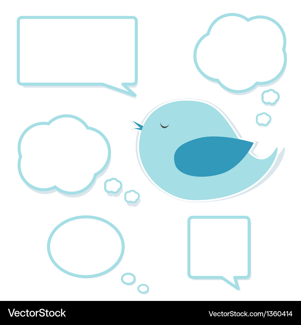 Blue bird and set of speech bubbles Royalty Free Vector