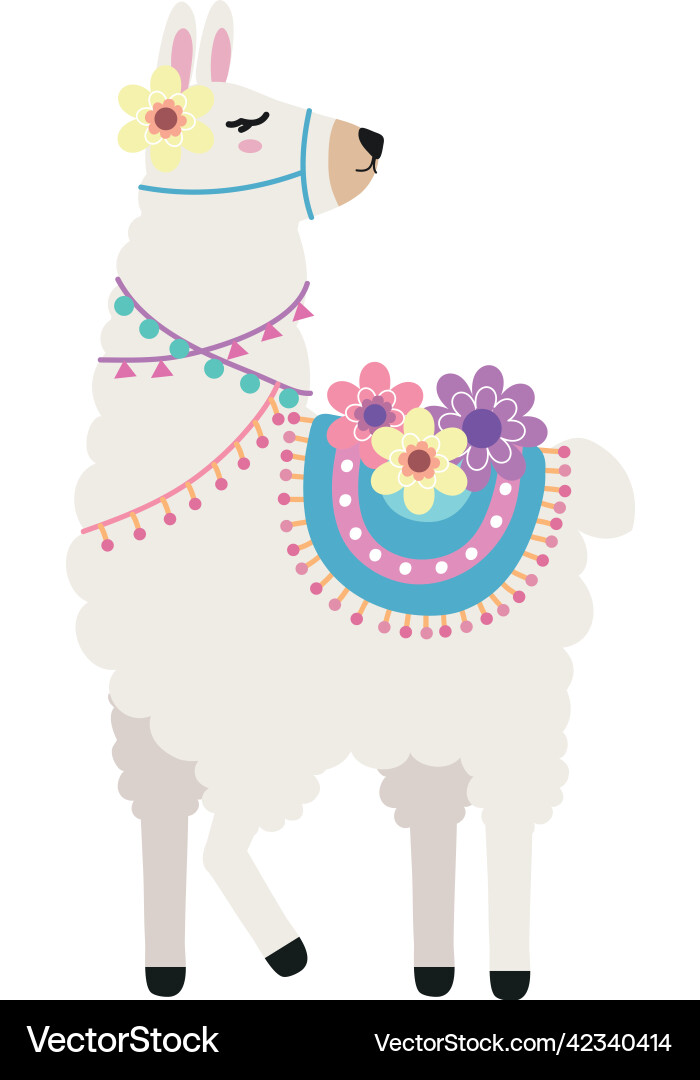 Cute llama standing position Royalty Free Vector Image