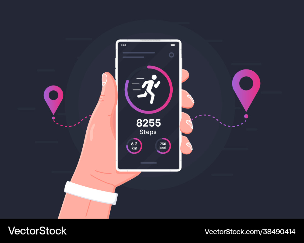 Fitness tracking app on mobile phone Royalty Free Vector