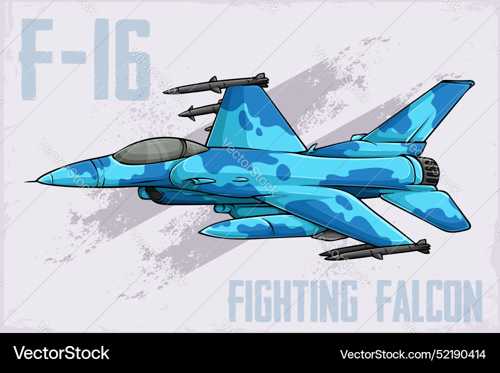 Hand drawn dynamic f-16 fighting falcon blue sky Vector Image