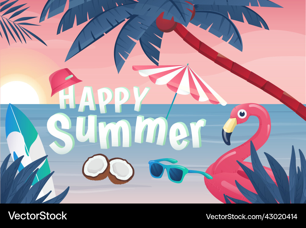Happy summer background in flat cartoon design Vector Image