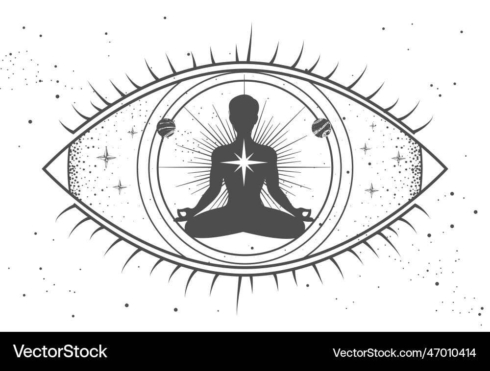 Meditating man silhouette inside the third eye Vector Image