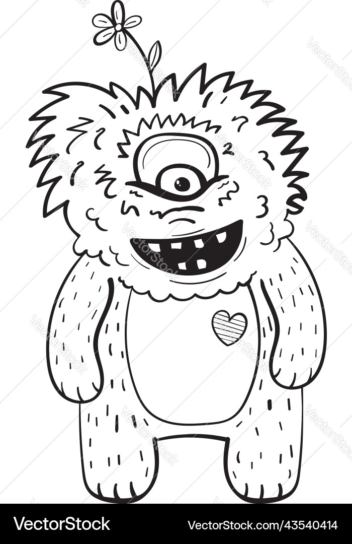 Monster with a flower on its head coloring page Vector Image