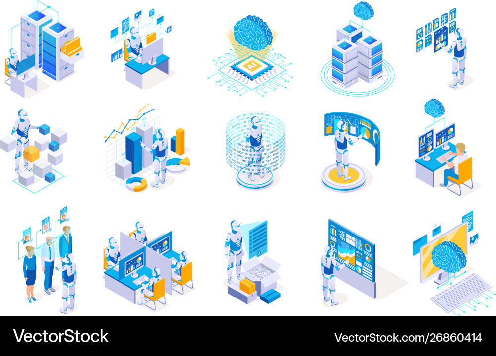 Robotic interfaces icon set Royalty Free Vector Image