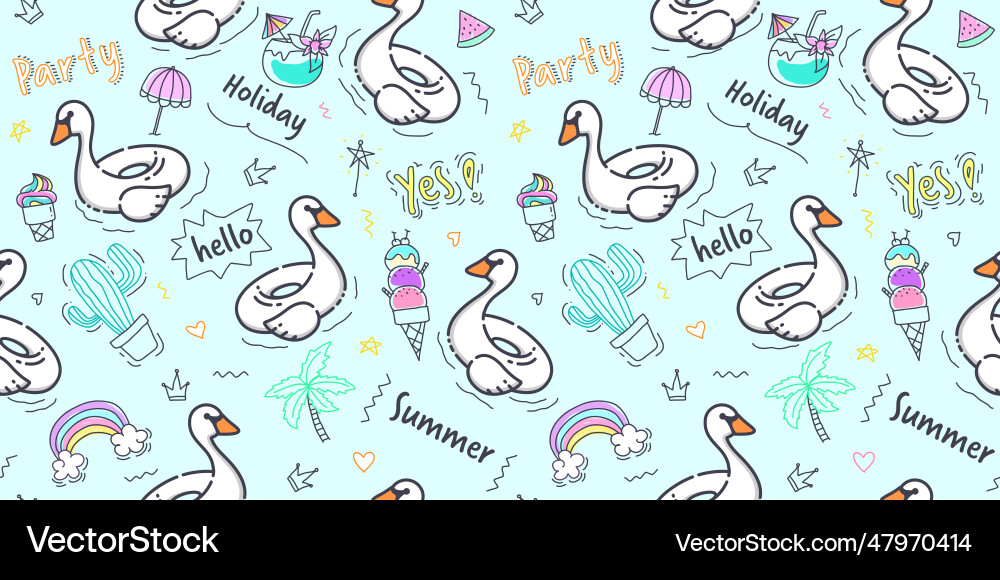 Swan pattern seamless hand draw pool swim Vector Image