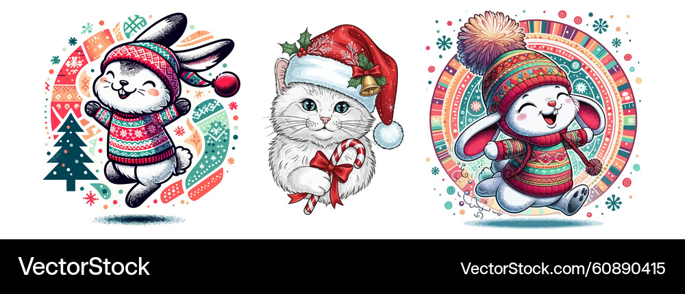 Festive animals celebrating christmas – Royalty-Free Vector | VectorStock