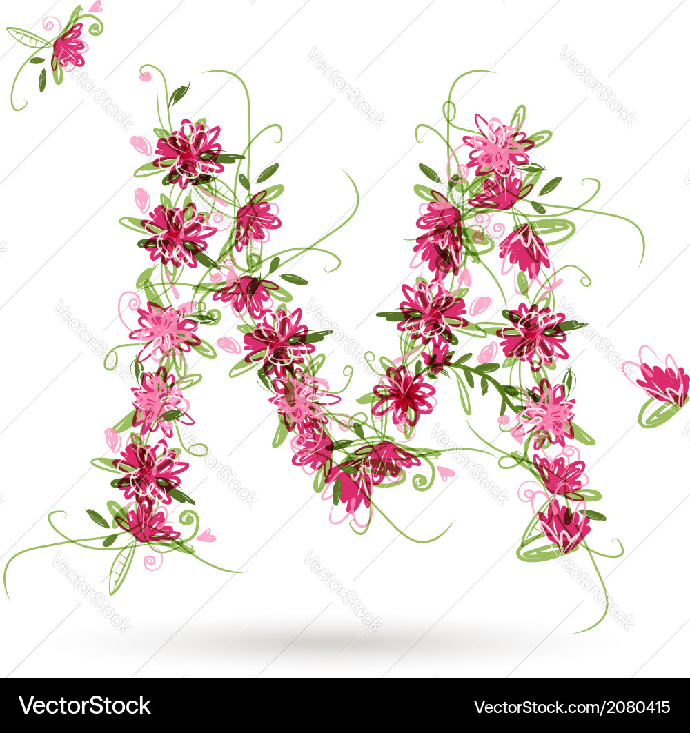 Floral letter m for your design Royalty Free Vector Image