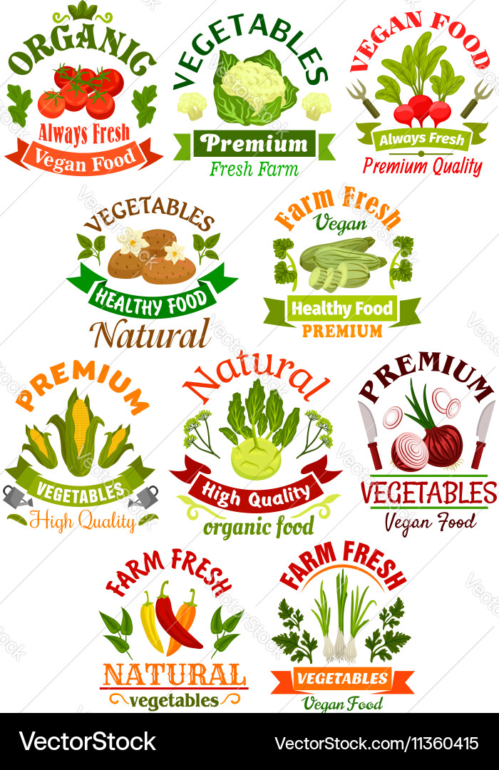 Fresh Vegetable Labels & Stickers Royalty Free Vector