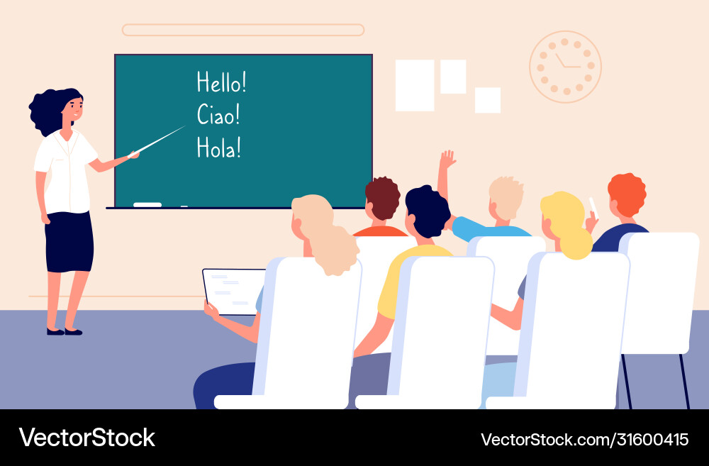 Language lesson students at school classroom Vector Image