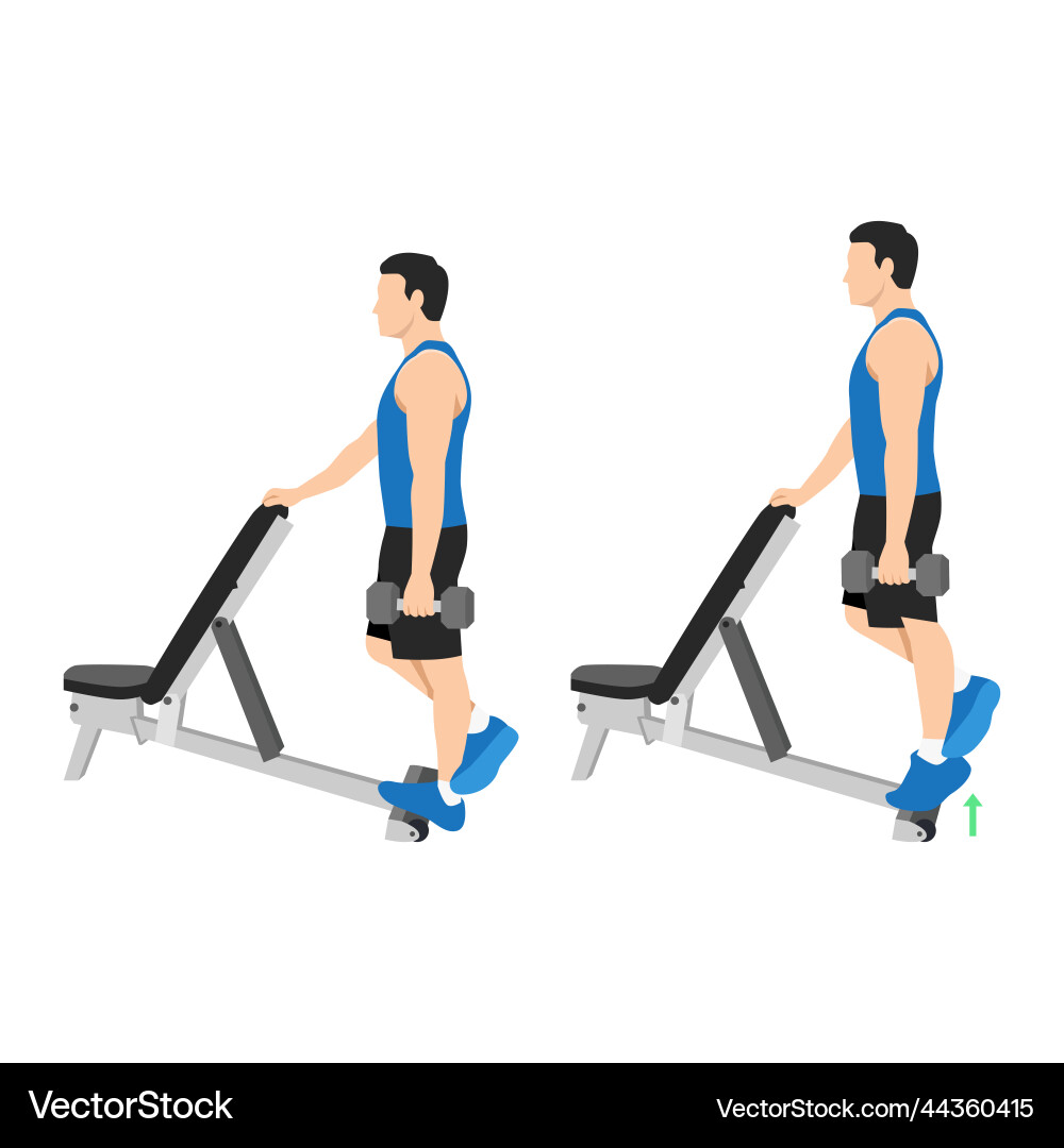 Man doing standing calf raise with dumbbell Vector Image