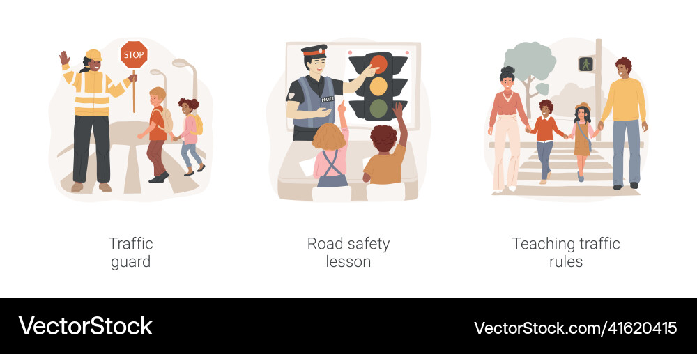 Students road safety isolated cartoon Royalty Free Vector