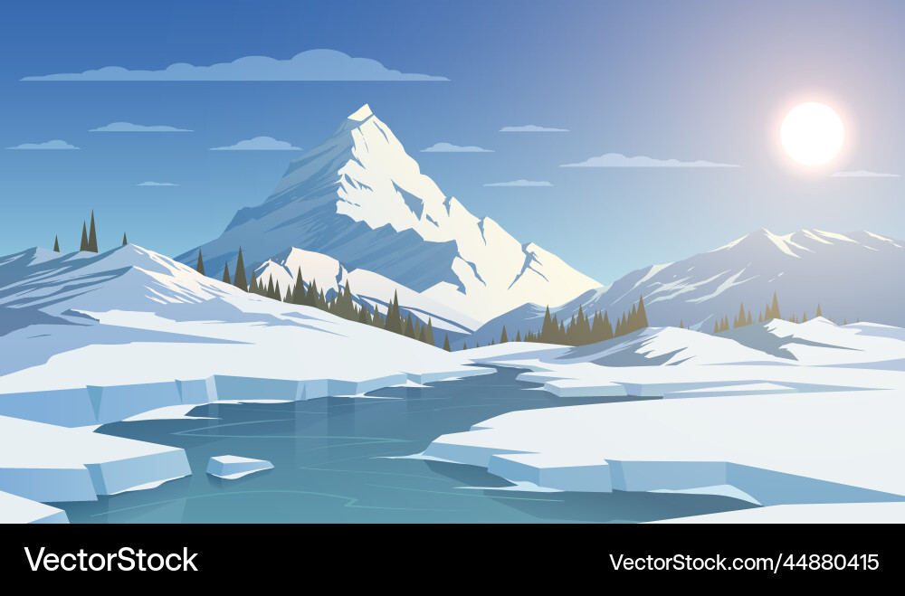 Winter day landscape with mountains Royalty Free Vector