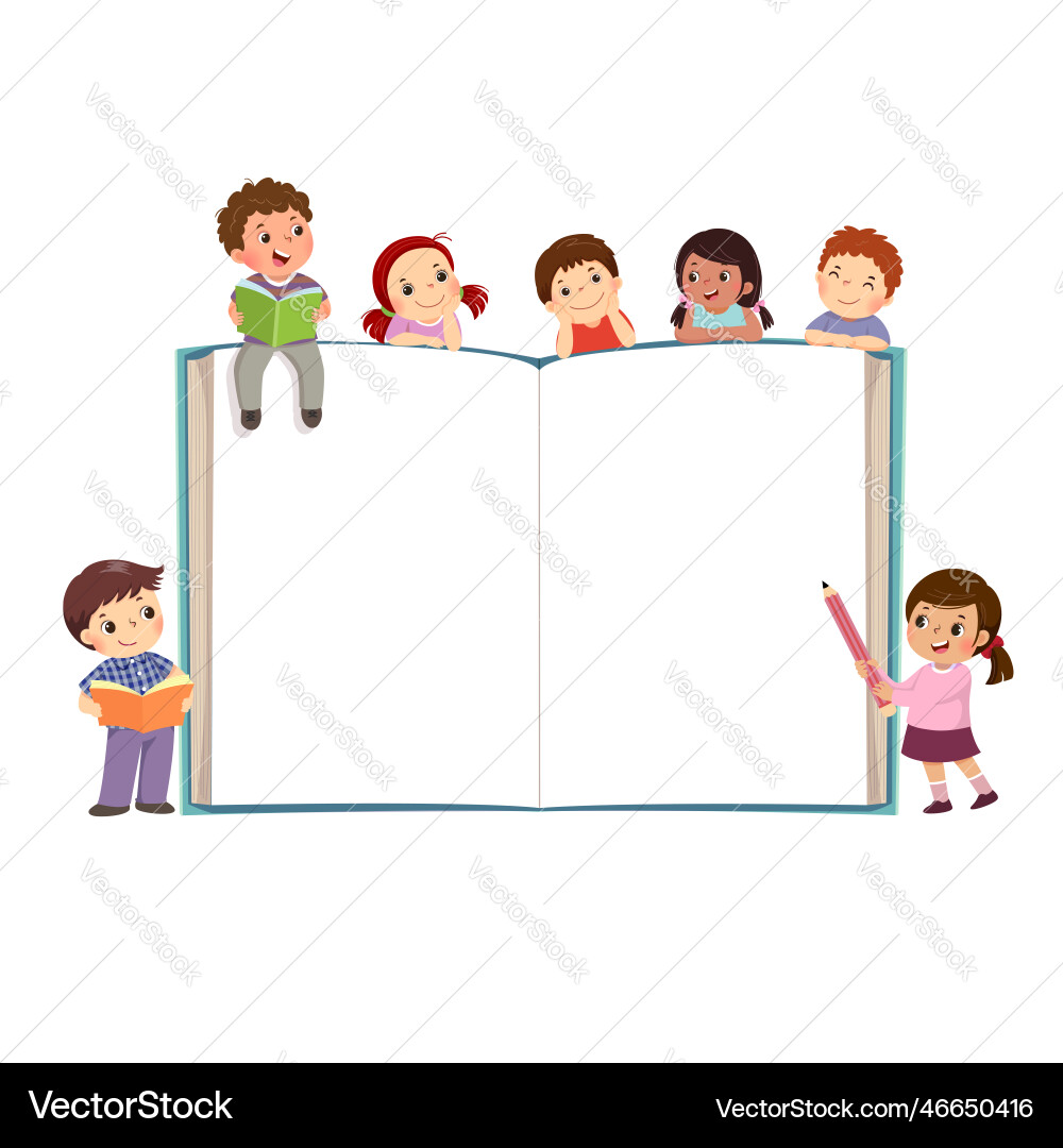 Cartoon kids with opened book background Vector Image