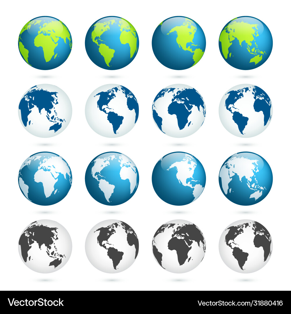 Earth globe world map set planet with continents Vector Image