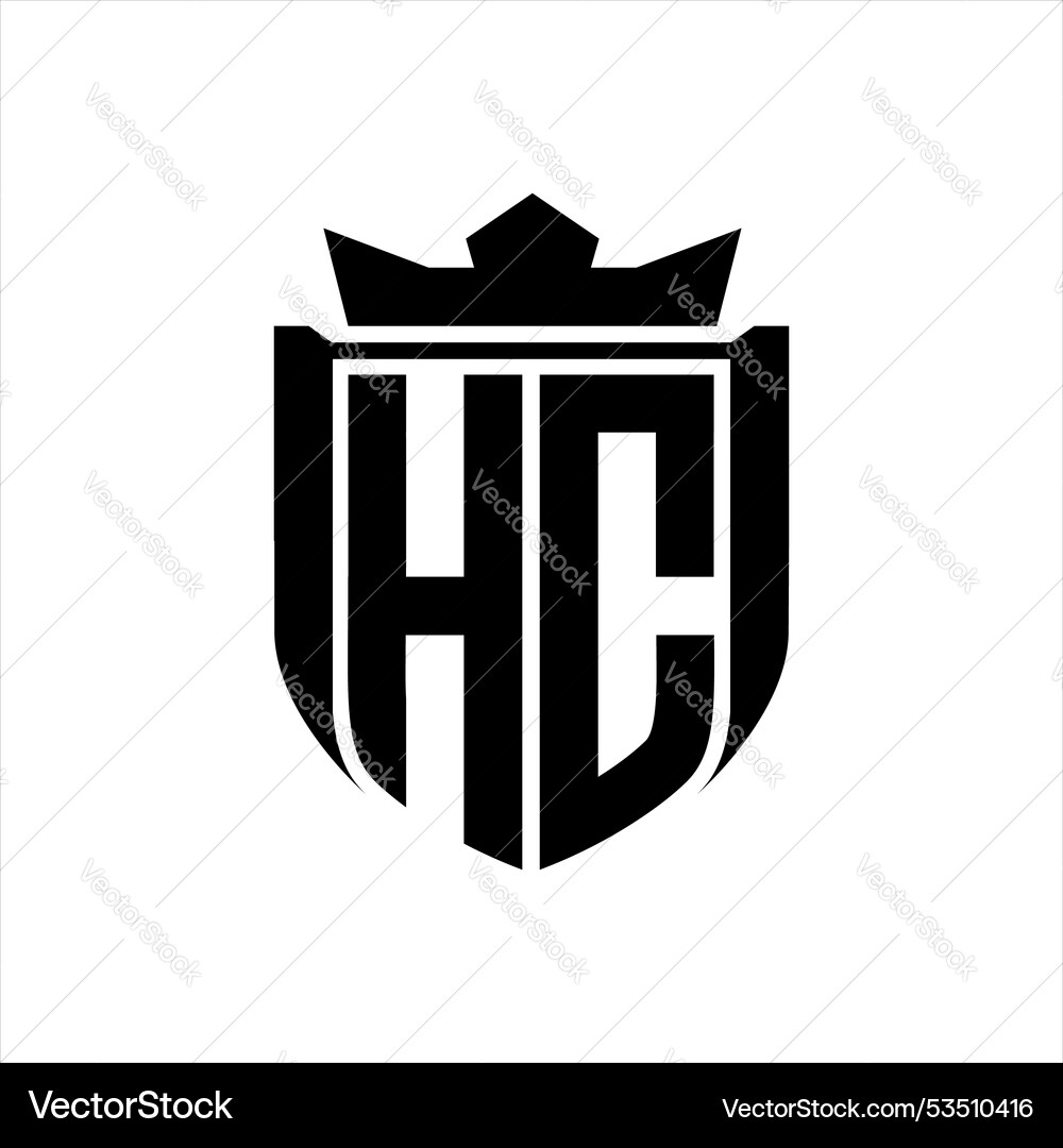 Hc logo with shield shape inside badge Royalty Free Vector