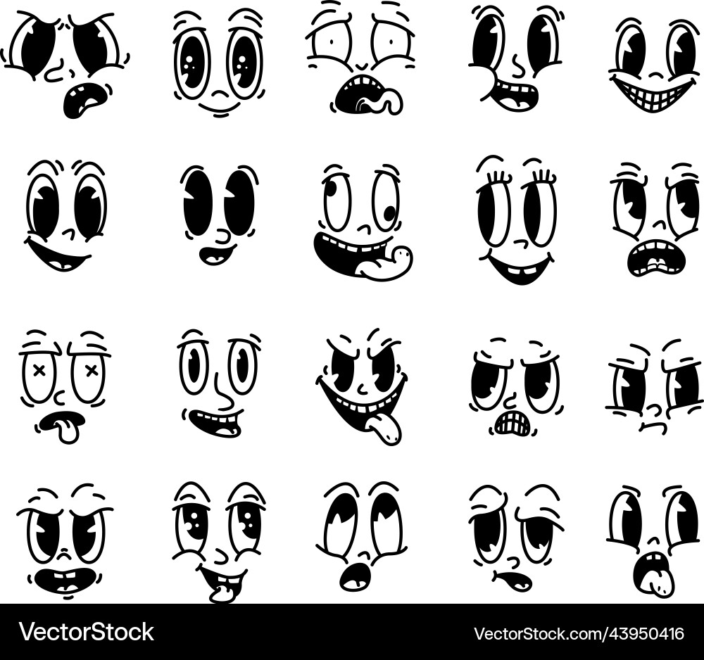 Retro comic vintage cartoon faces mascot Vector Image