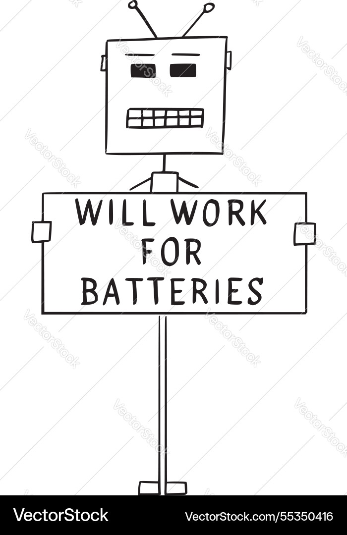 Robot worker looking for job or work cartoon Vector Image