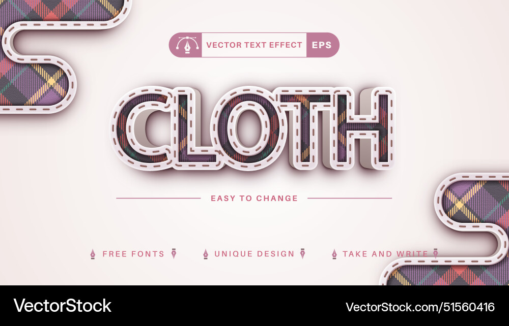 Textile - editable text effect font style Vector Image