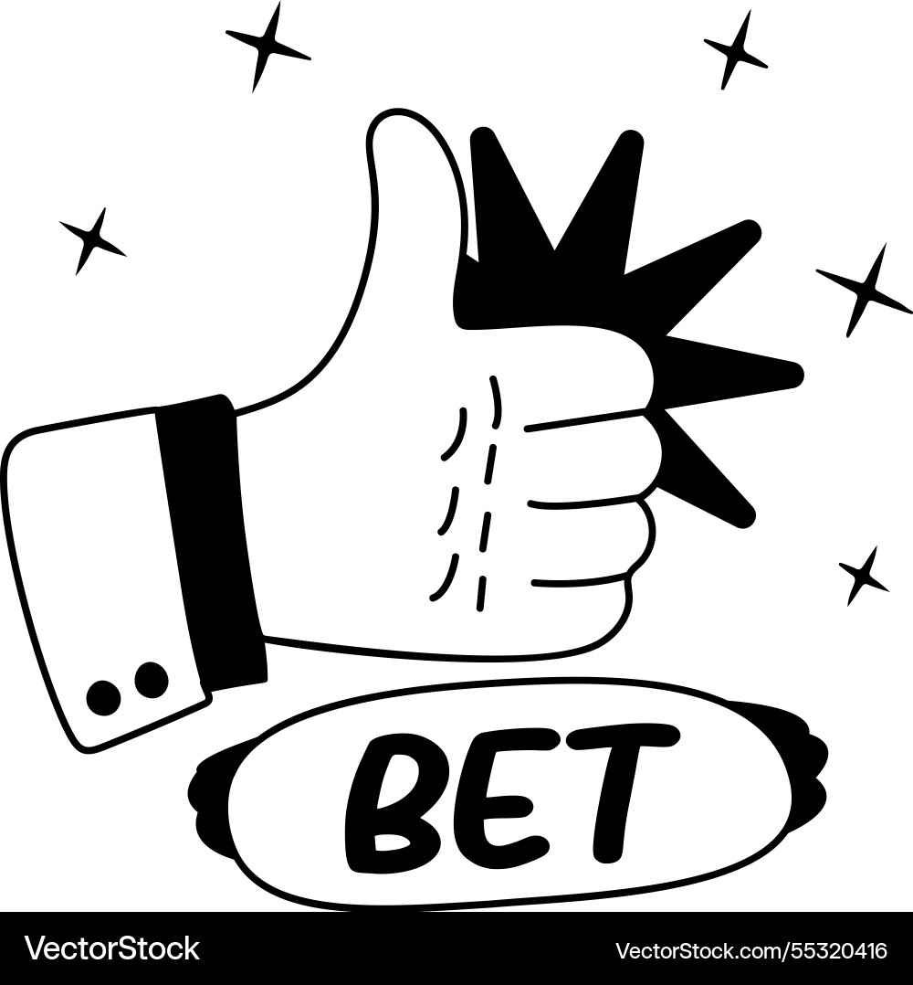 Thumb up with bet typography glyph style sticker Vector Image