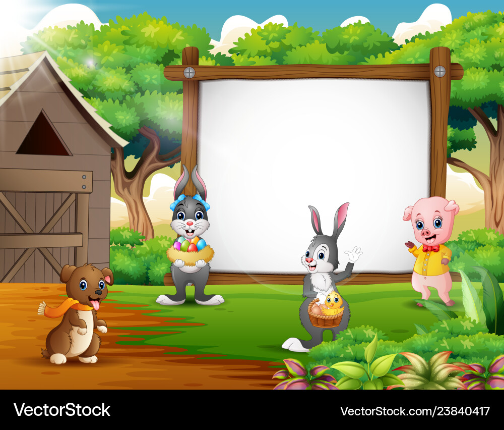Cartoon easter background with farm animal Vector Image