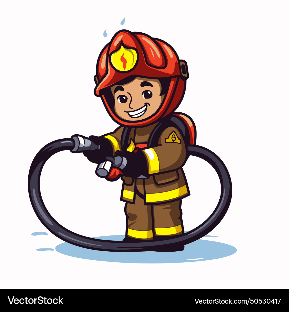 Cartoon fireman character holding a fire hose Vector Image