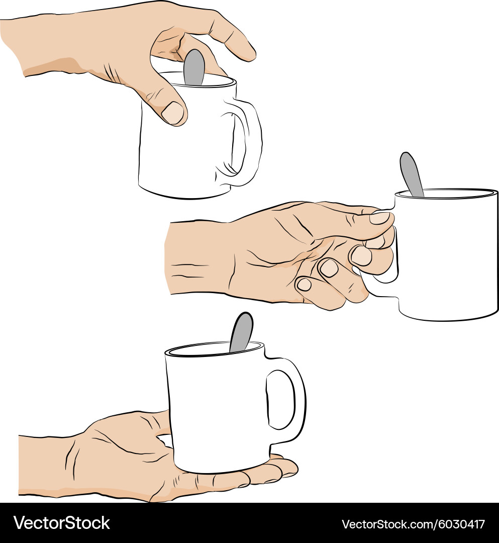 Collection of male hands with cup Royalty Free Vector Image