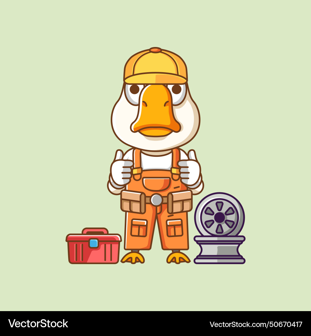 Cute goose mechanic with tool at workshop cartoon Vector Image
