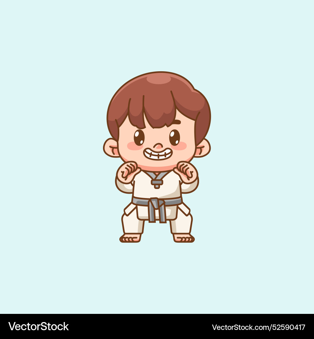 Cute little man training karate martial art chibi Vector Image