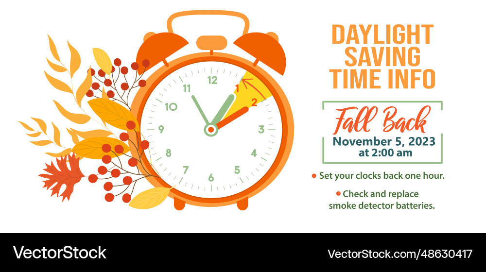 Fall back daylight saving time ends 5 november Vector Image