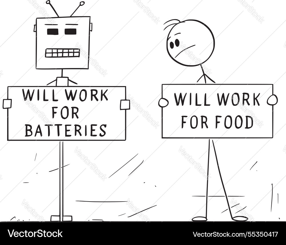 Human and robot workers looking for job cartoon Vector Image