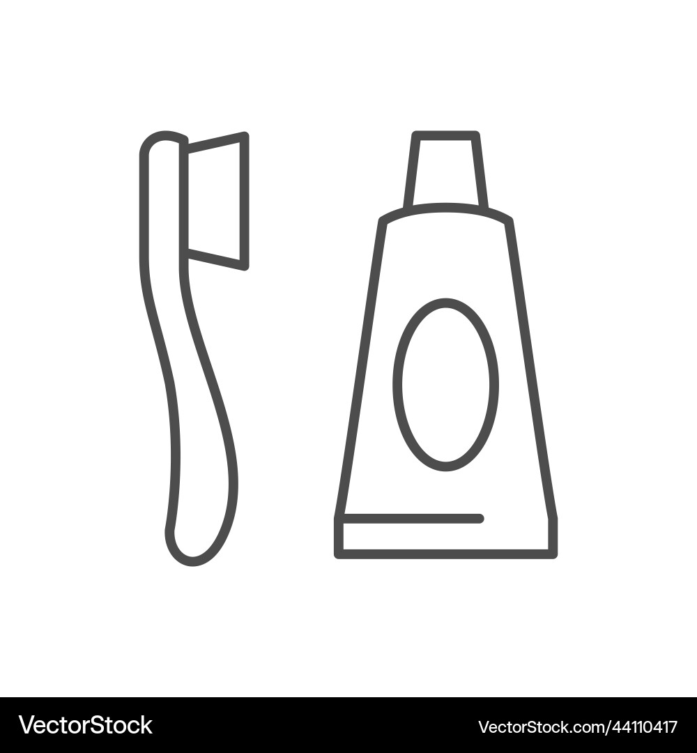 Toothpaste and brush line outline icon Royalty Free Vector
