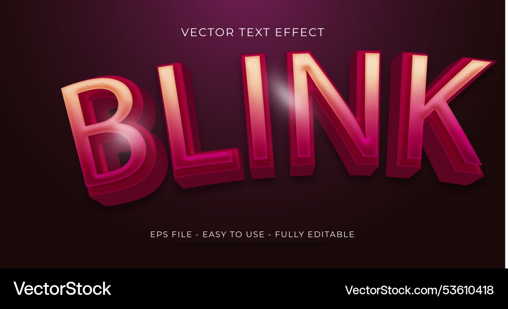 Blink text effect editable 3d text style Vector Image