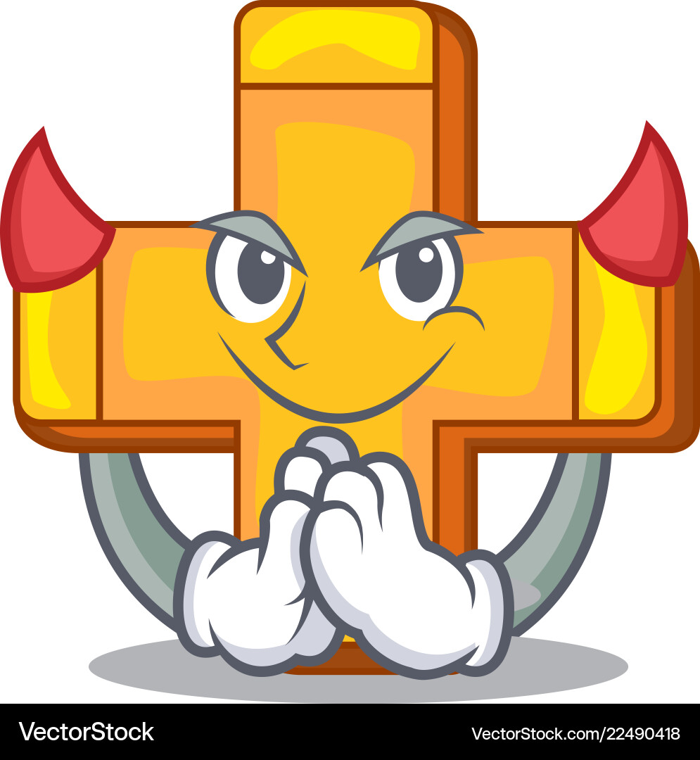 Devil retro plus sign addition symbol cartoon Vector Image